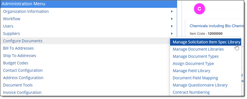 Manage Solicitation Item Spec Library